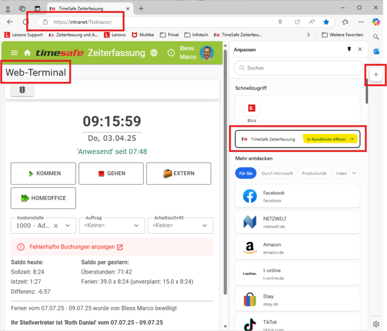 KB0627: TimeSafe Web-Terminal in Microsoft Edge integrieren | Timesafe